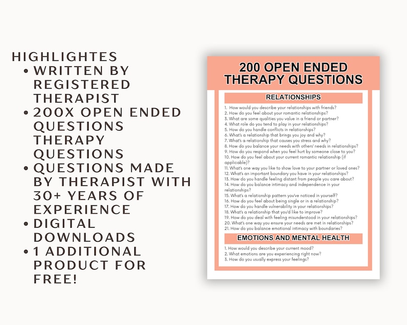 200 Open Ended Therapy Questions: Counseling Tools (PDF) - Etsy