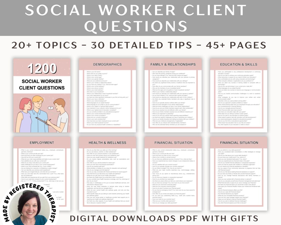 Social Worker Client Questions: Therapy & Case Management (digital ...