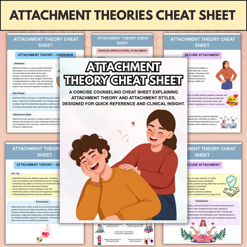 Attachment Theory Cheat Sheet, Therapist Counselors NEW (digital ...