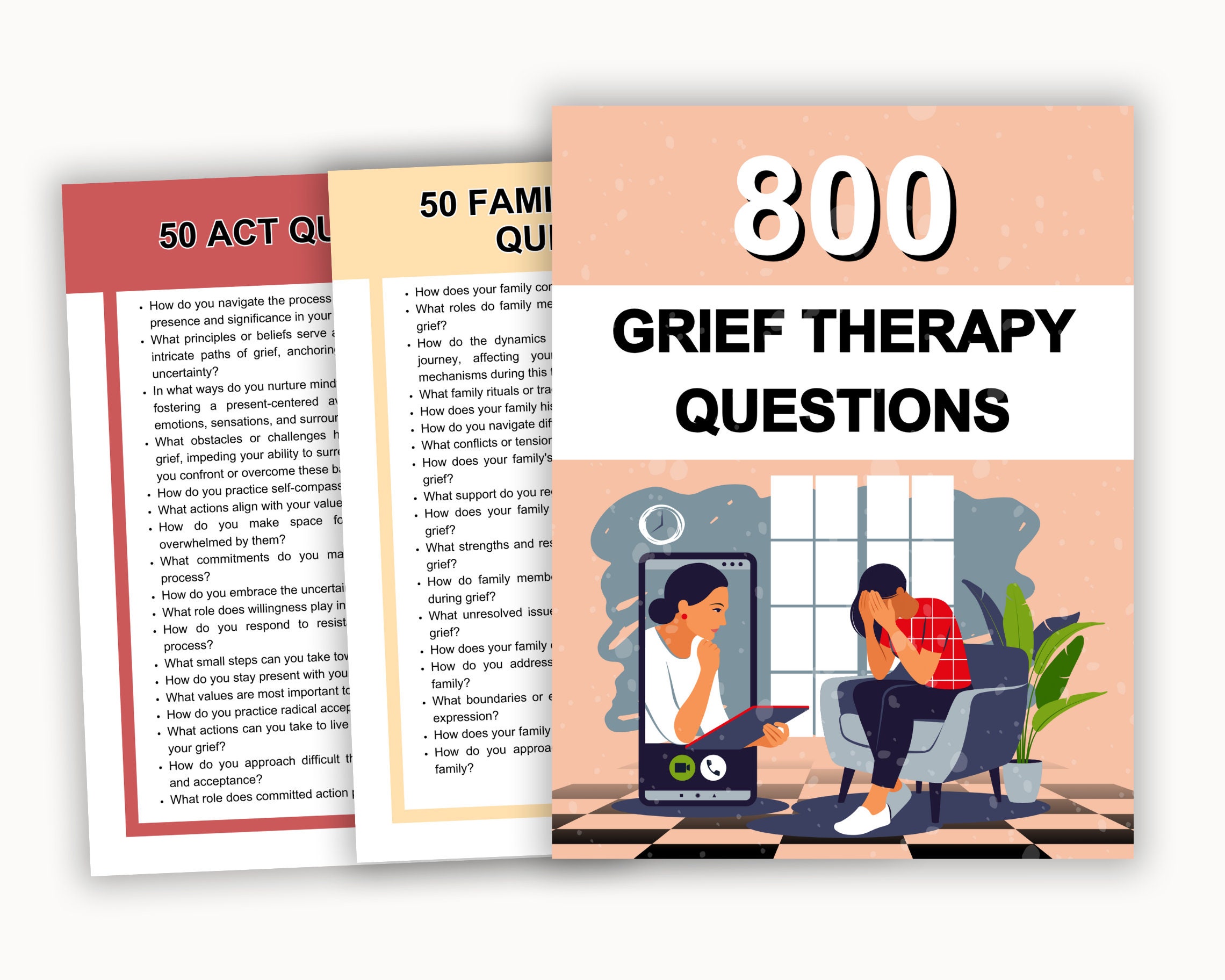 Grief Therapy Questions Bundle: 800 Counseling Prompts (digital ...
