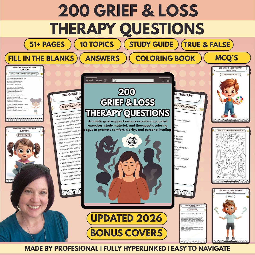 Grief Therapy Questions Bundle: 200 Counseling Prompts (digital ...