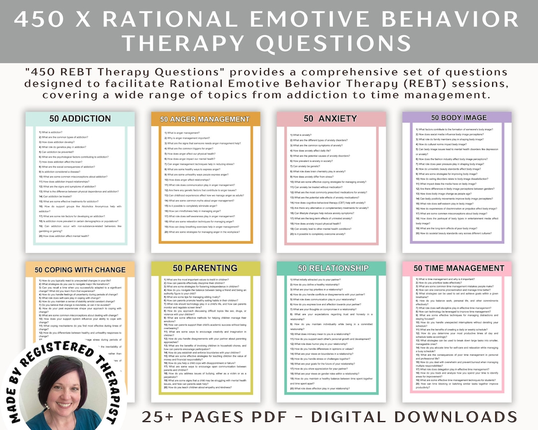 REBT Therapy Questions Bundle: Therapist Counseling Tools (digital ...
