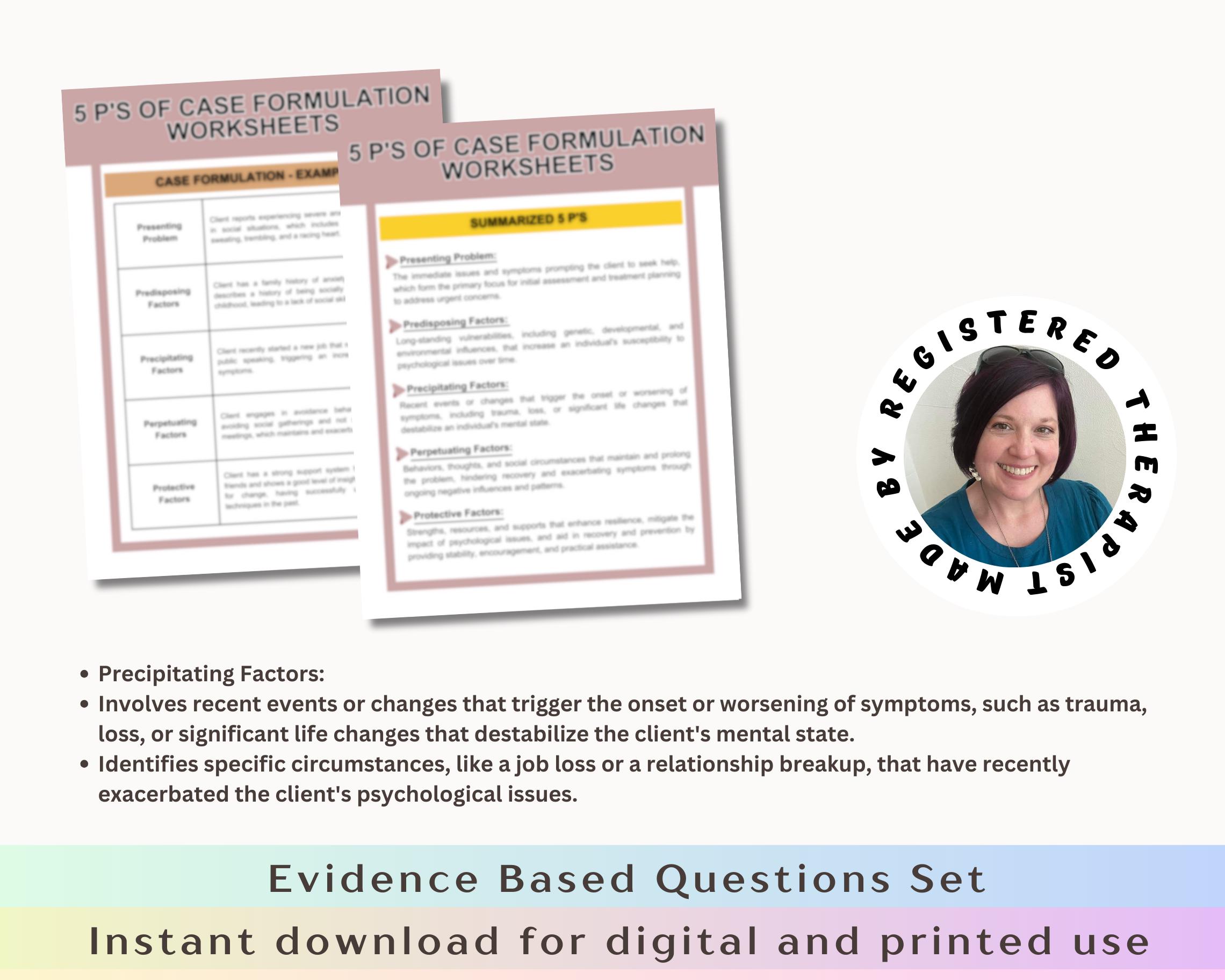 Case Formulation Template, 5 P's of Case Formulation Worksheets, Client ...