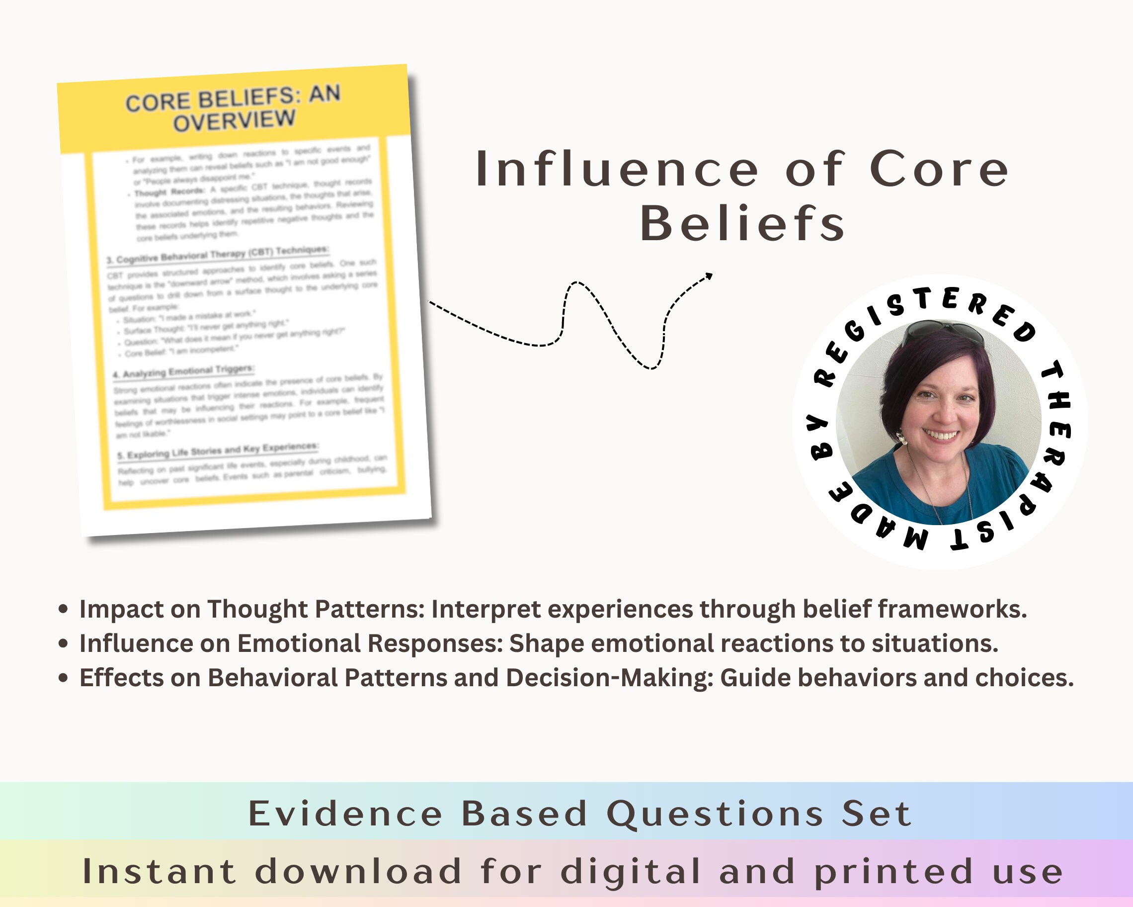 CBT Worksheets for Core Values, Mental Health Workbook, Limiting ...