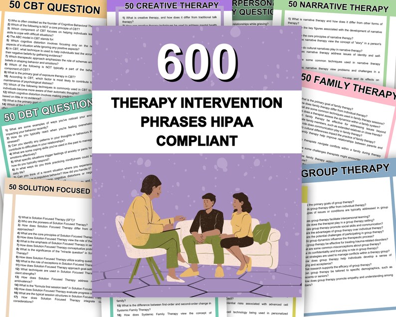 600 Therapy Intervention Phrases HIPAA Compliant Progress Notes ...