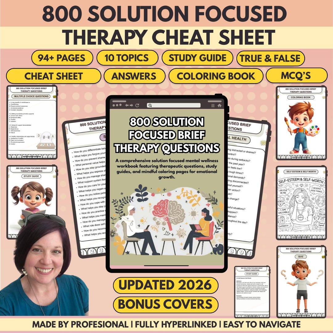 Solution Focused Therapy Cheat Sheet, 800+ SFT Questions, Fully ...