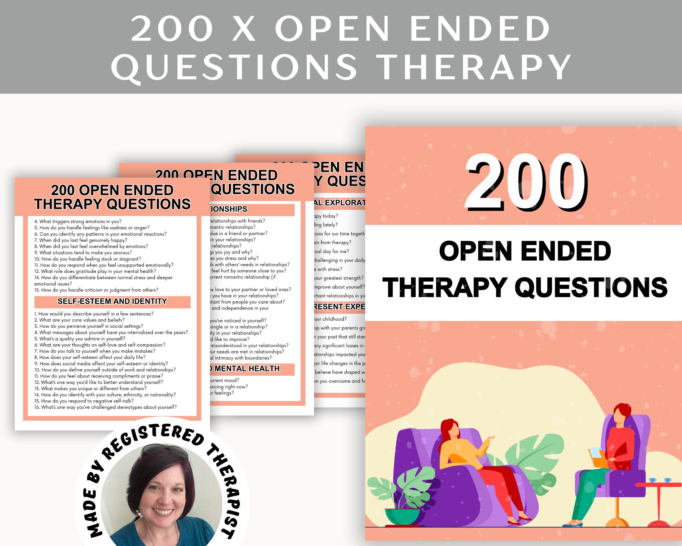 200 Open Ended Therapy Questions: Counseling Tools (PDF) - Etsy