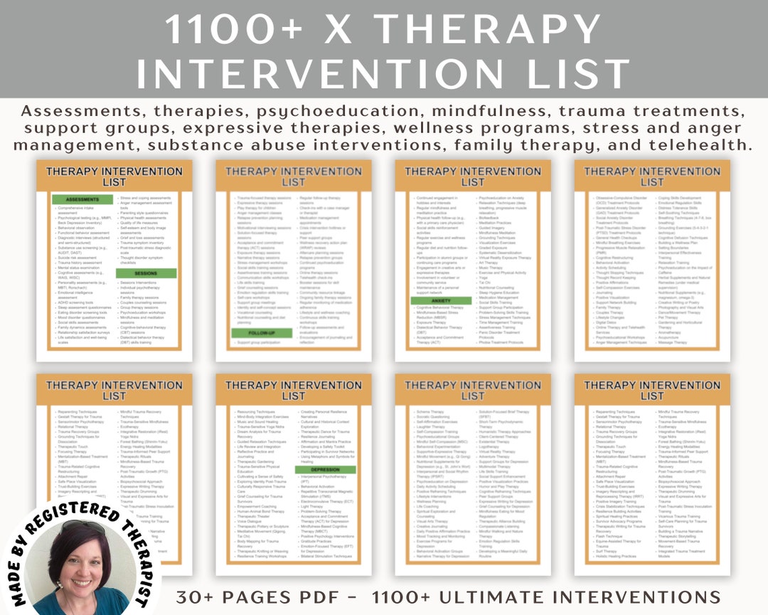 1100+ Therapy Intervention List: Therapist Reference Sheets (PDF) - Etsy