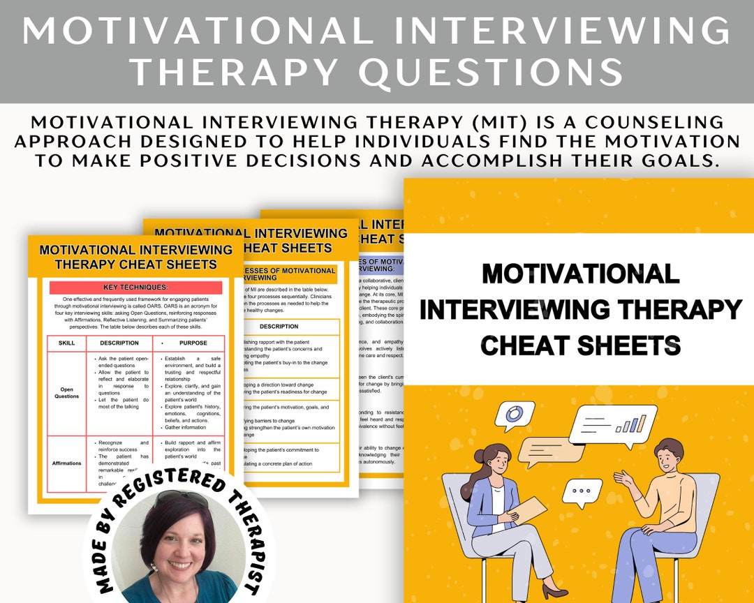 Motivational Interviewing Therapy Questions: MI Cheat Sheets (digital ...