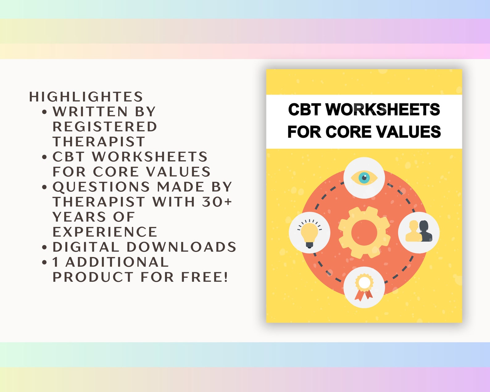 CBT Worksheets for Core Values, Mental Health Workbook, Limiting ...