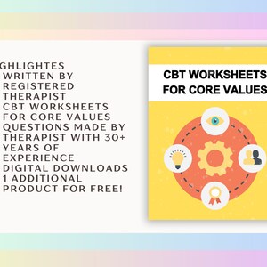 CBT Worksheets for Core Values, Mental Health Workbook, Limiting ...