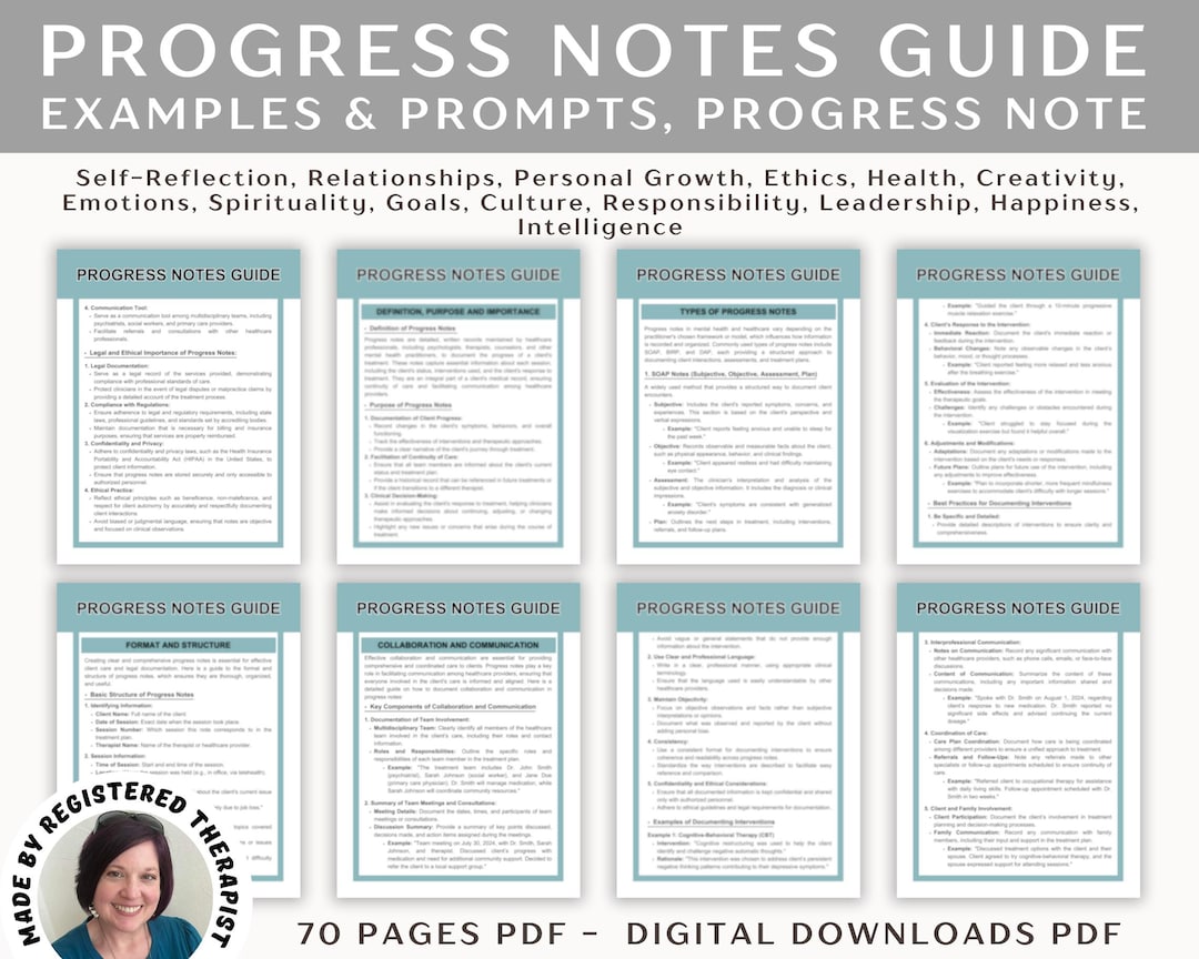 Therapy Progress Notes Guide: Examples & Prompts (digital Download) - Etsy