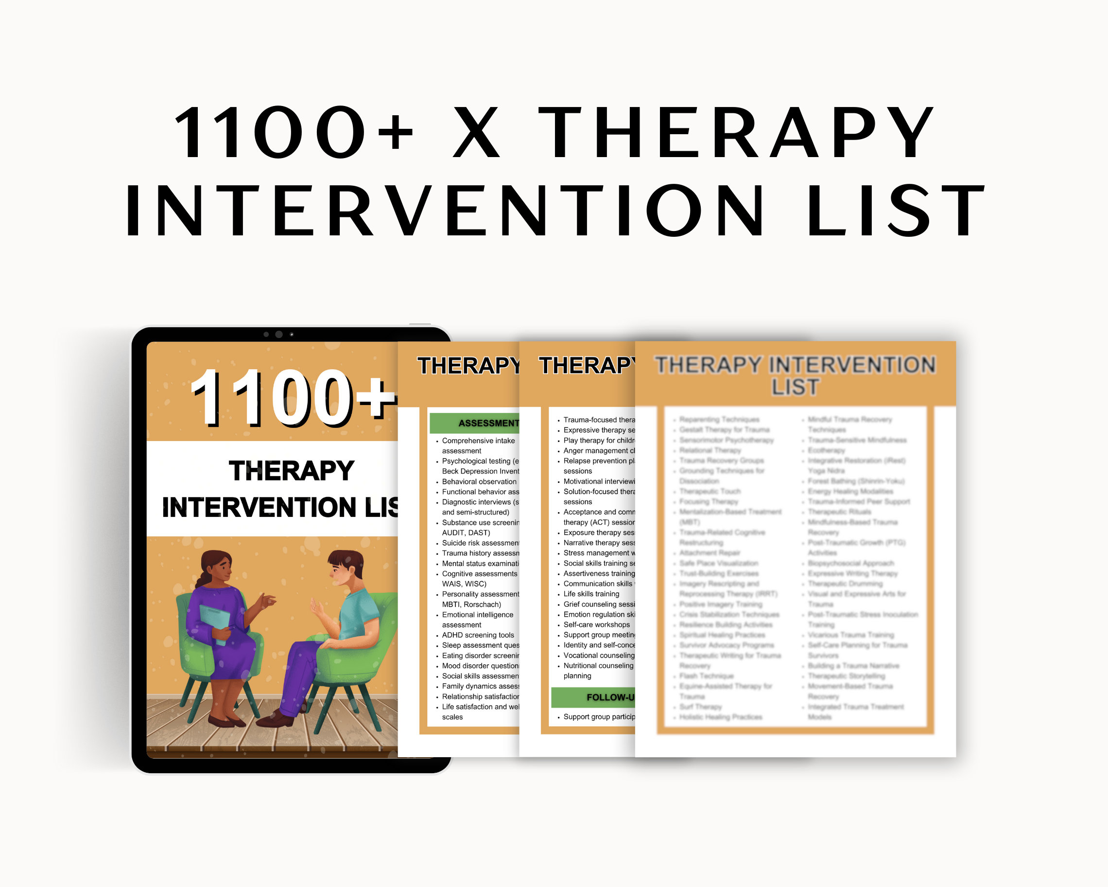 1100+ Therapy Intervention List: Therapist Reference Sheets (PDF) - Etsy