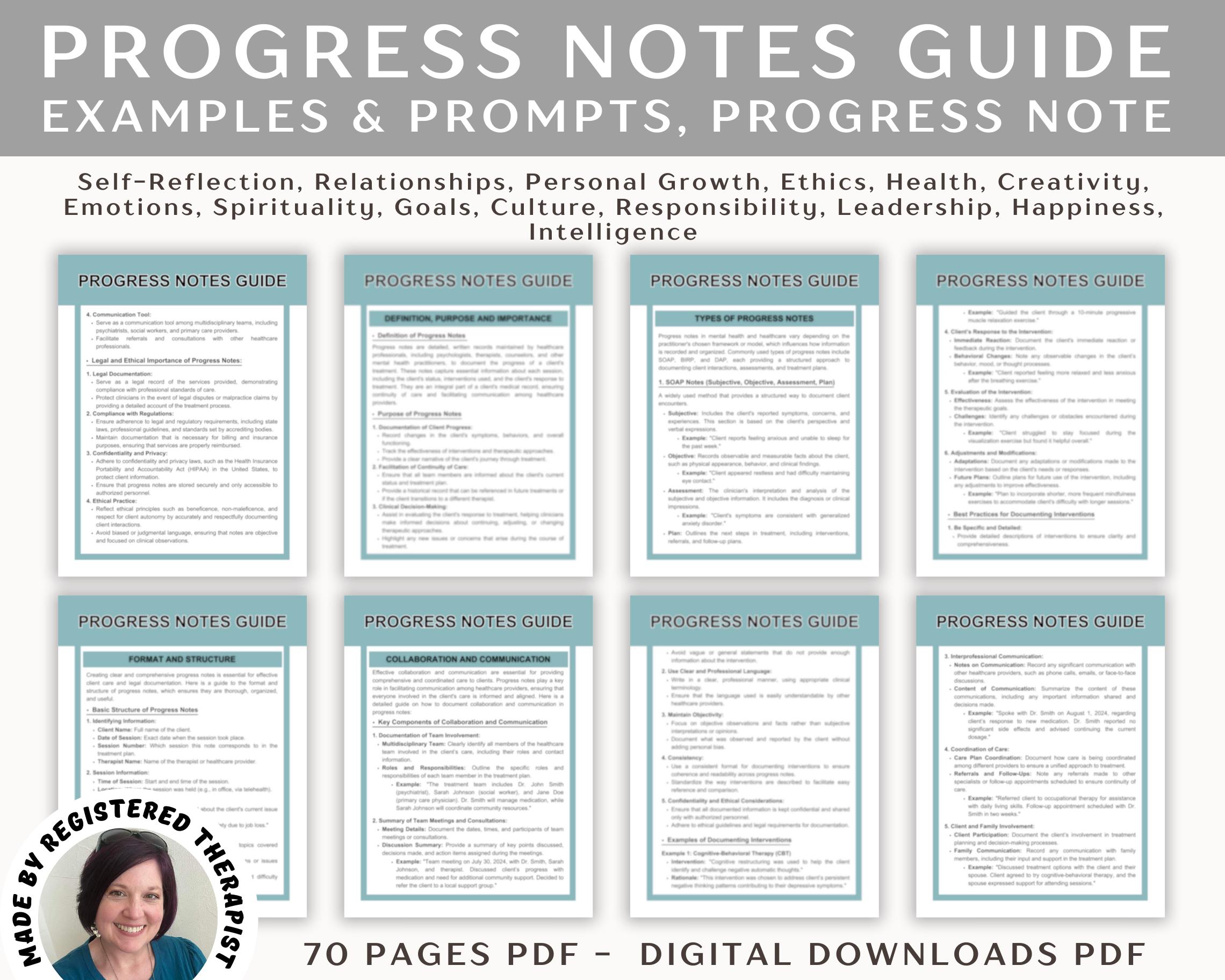 Therapy Progress Notes: 1200+ Intervention Phrases & Examples (digital ...
