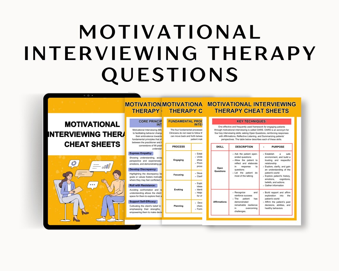 Motivational Interviewing Therapy Questions: MI Cheat Sheets (digital ...