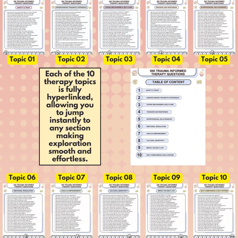 500 X Trauma Informed Therapy Questions, 75+ Pages, 10+ Topics, Fully ...