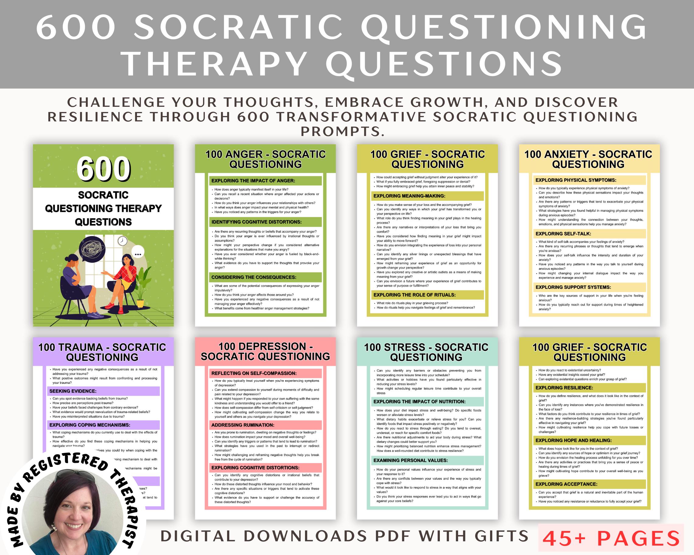 600 Socratic Questioning Therapy Questions | Intervention Phrases HIPAA ...