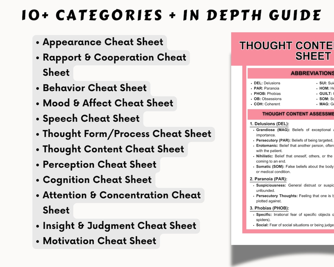 Mental Status Exam Cheat Sheet: MSE Reference & Assessment (digital ...