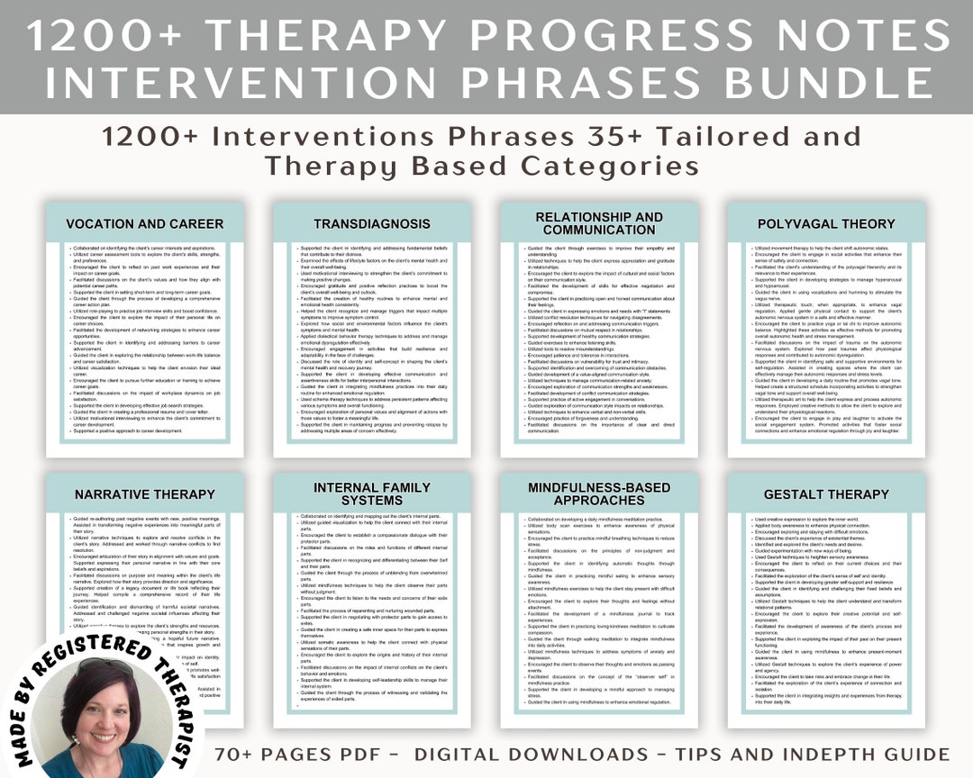 Therapy Progress Notes Intervention Phrases -+1200 Interventions With ...