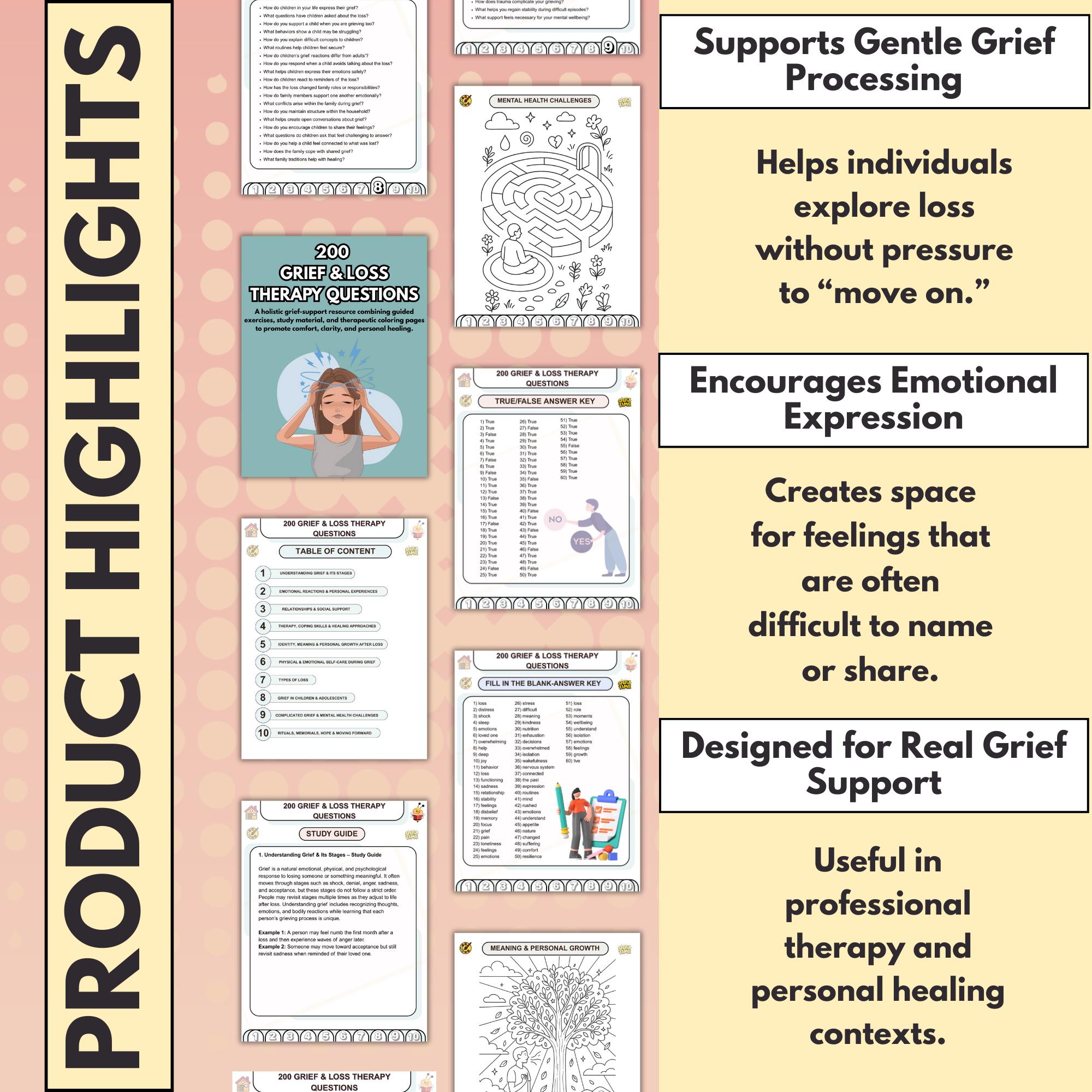 Grief Therapy Questions Bundle: 200 Counseling Prompts (digital ...