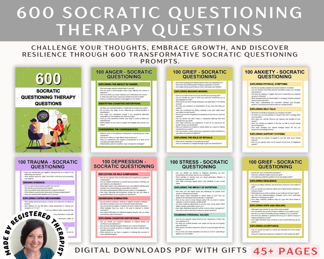 600 Socratic Questioning Therapy Questions Intervention Phrases HIPAA ...