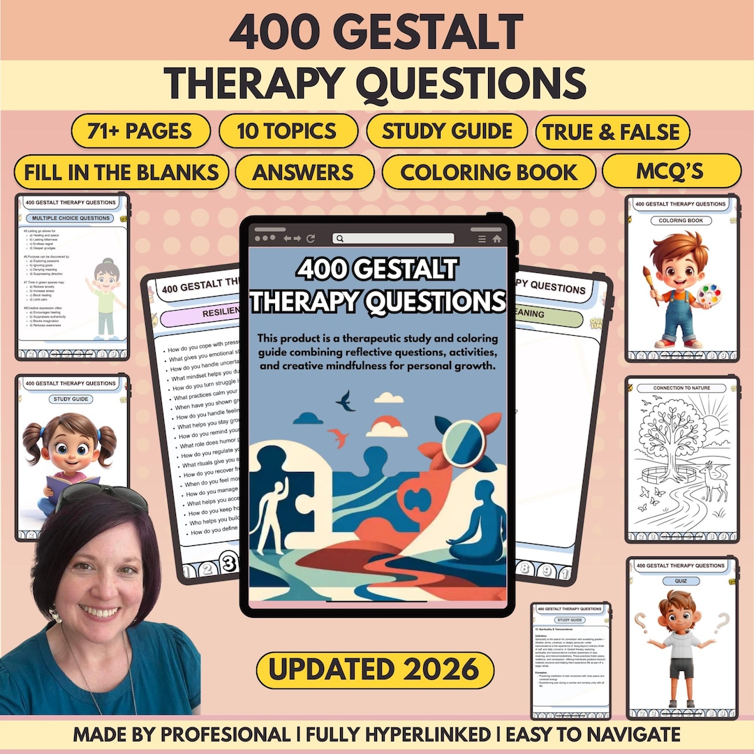 Gestalt Therapy Questions Workbook, Quizzes, Coloring Book (digital ...