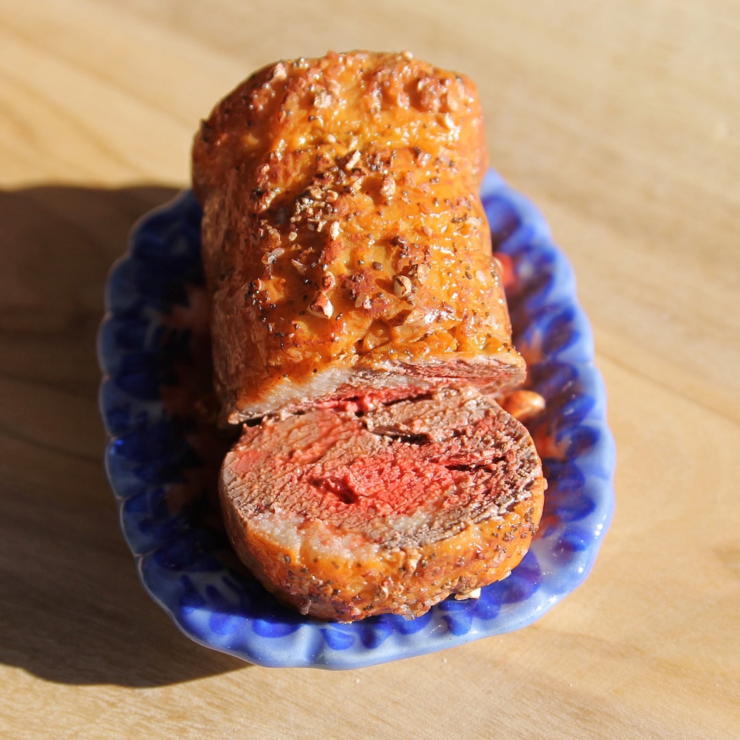Miniature 1:6 Scale Ribeye Roast Dinner Polymer Clay Dollhouse Food ...