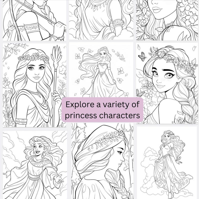 58 Pages Instant Download Printable Princess Coloring Book for Kids ...