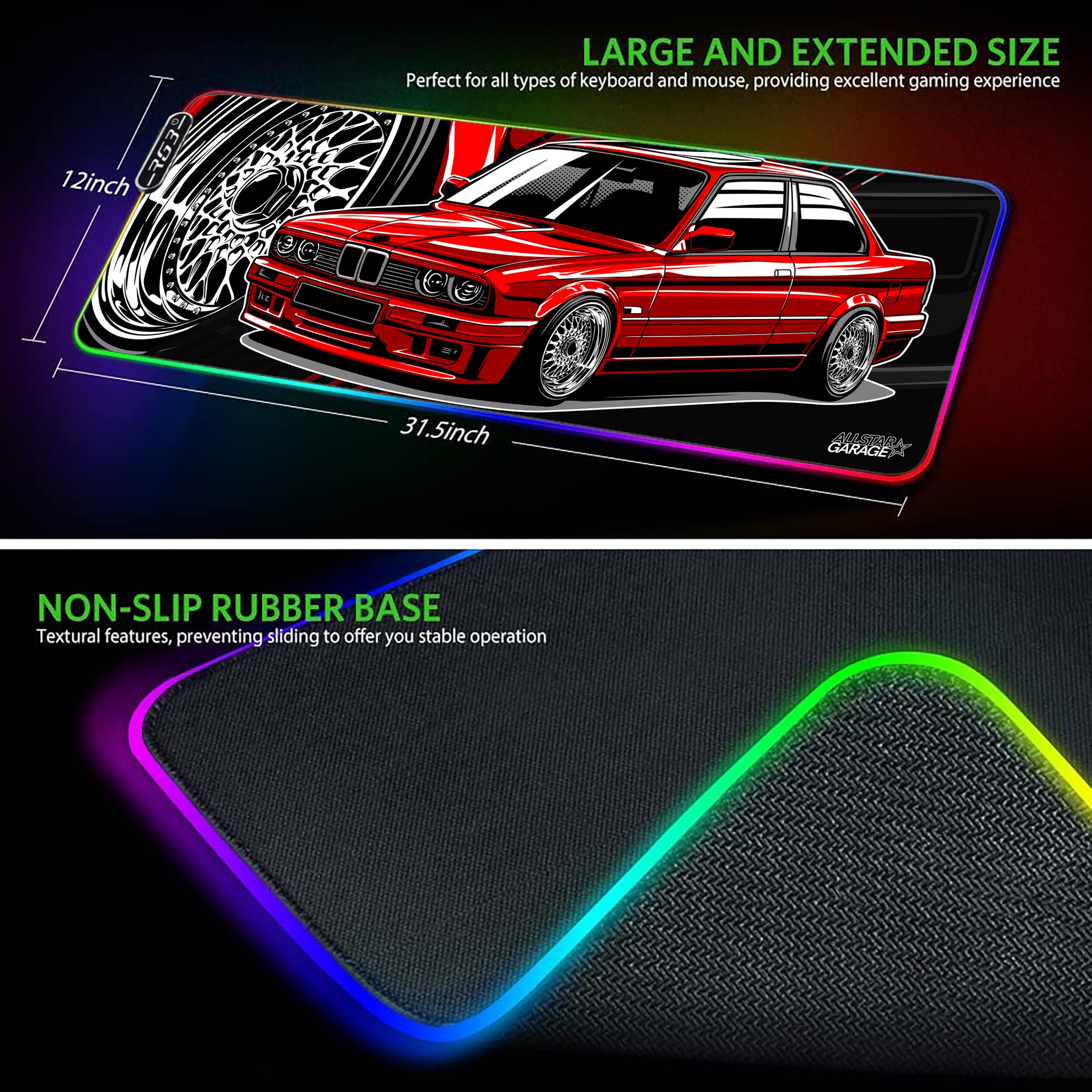 Retro BMW E30 RGB Mouse Pad, Minimalist Retro Car Bimmer Mouse Pad Desk ...