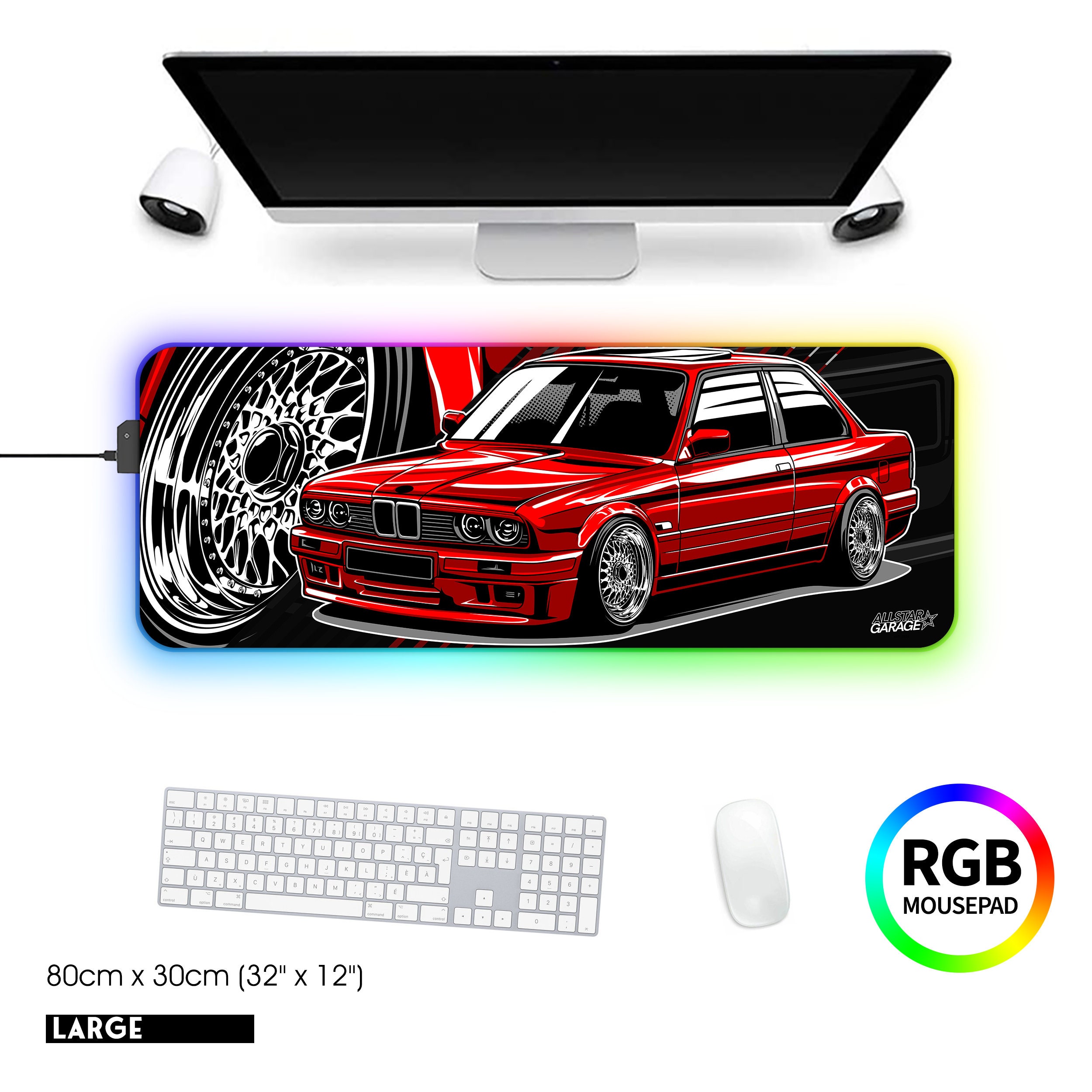 Retro BMW E30 RGB Mouse Pad, Minimalist Retro Car Bimmer Mouse Pad Desk ...