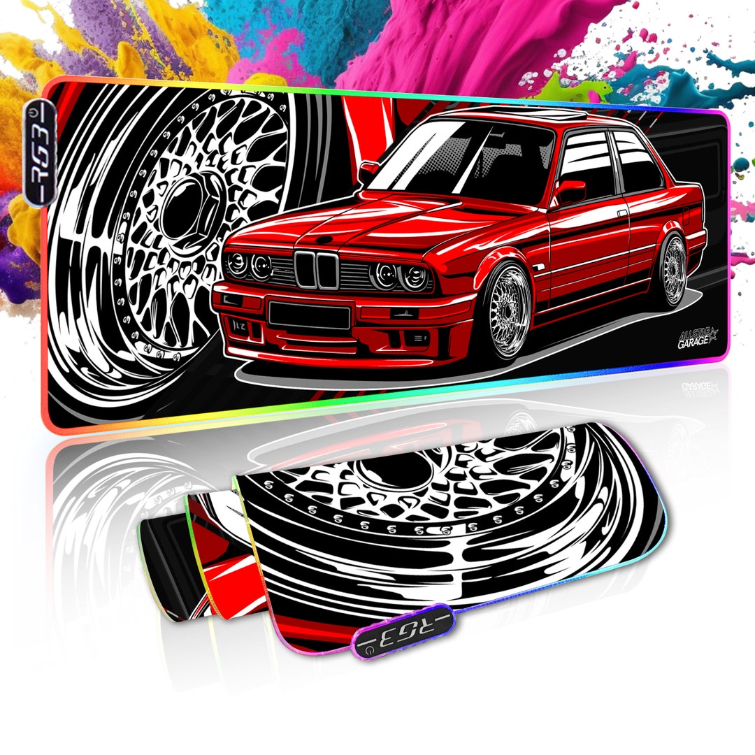 Retro BMW E30 RGB Mouse Pad, Minimalist Retro Car Bimmer Mouse Pad Desk ...