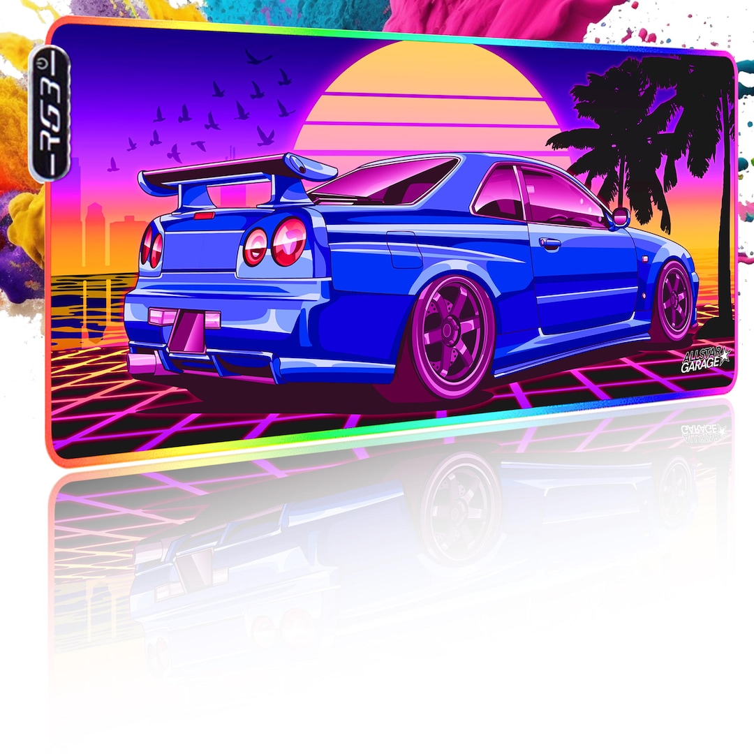 JDM Skyline GTR Nissan R34 RGB Gaming Mouse Pad, Japanese Car Desk Pad ...