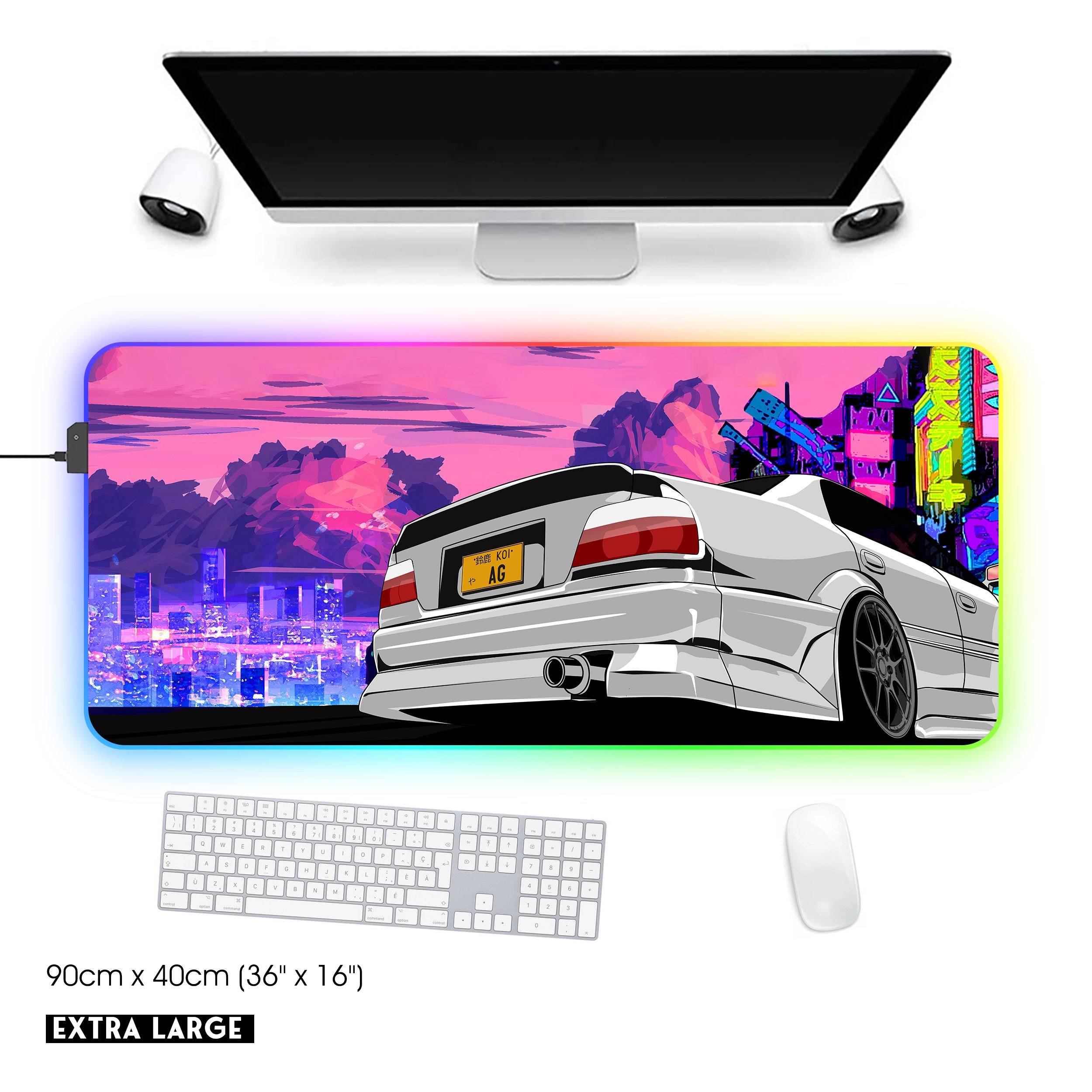 JDM Toyota Chaser Gaming RGB Mouse Pad, Anime Japanese Tuner Car Desk ...