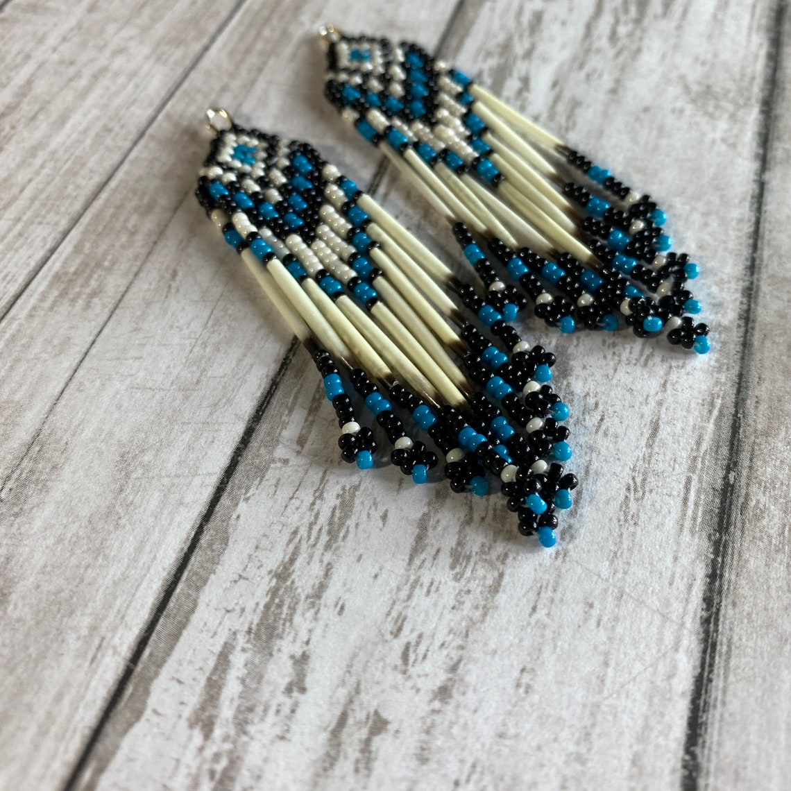 Native American Style Beaded Fringe Earrings Featuring - Etsy