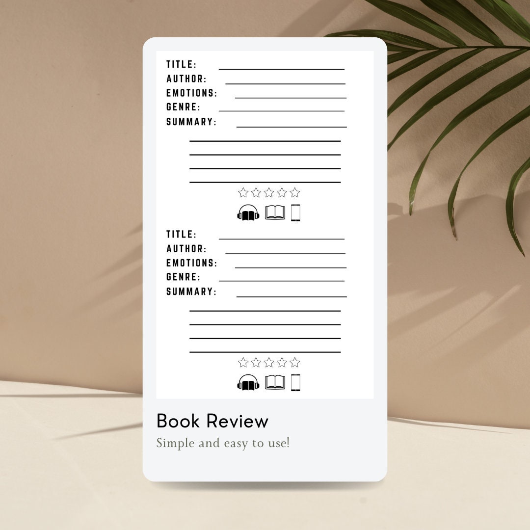 PRINTABLE Simple Book Review Template - Etsy