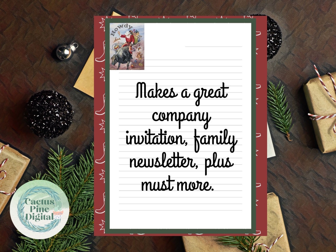 Christmas Rodeo Howdy Santa Claus Bucking Bronco Printable Stationery ...