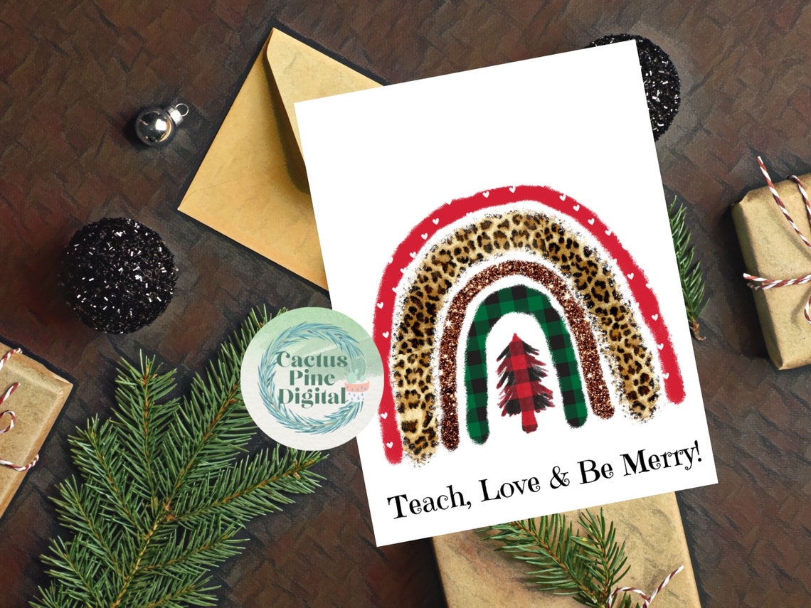 Teach Love & Be Merry Rainbow Printable Christmas Card 5 - Etsy