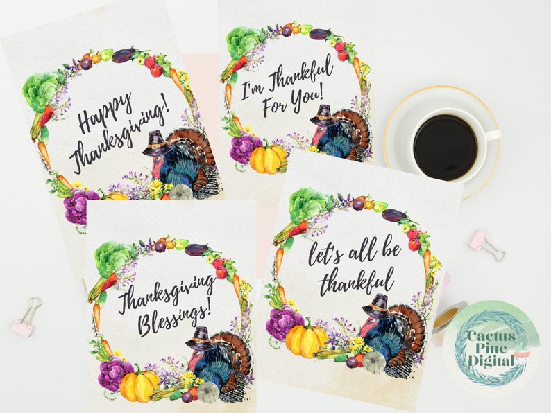 Printable Thanksgiving Card | Set of 4 Designs | Thankful Blessed ...
