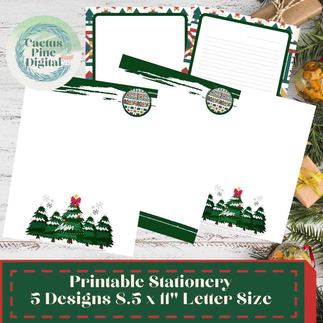 Pine Tree Printable Christmas Stationery Set Letter Paper Letterheads 5 ...