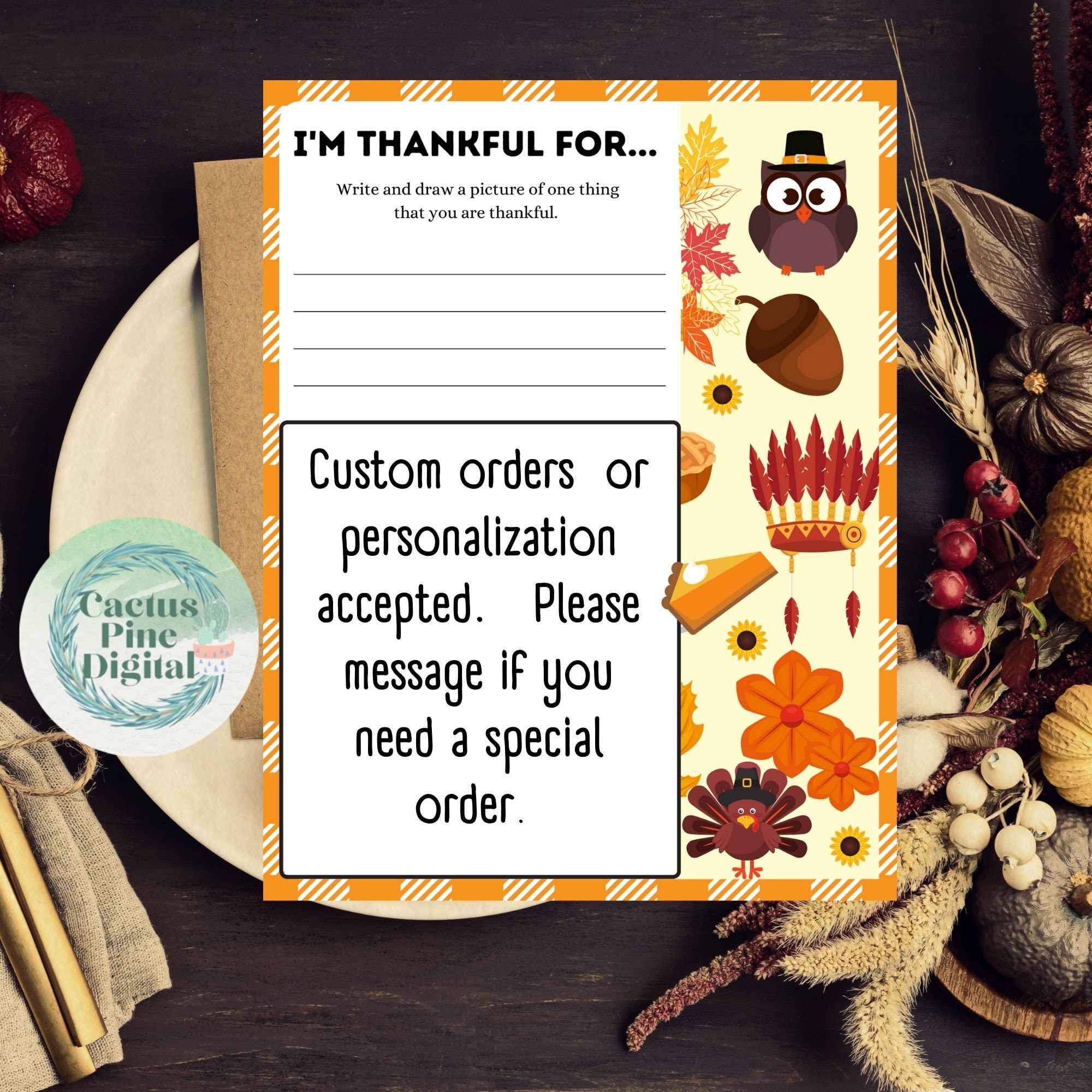 I’m Thankful for Thanksgiving Place Cards Printable Kid’s Table ...