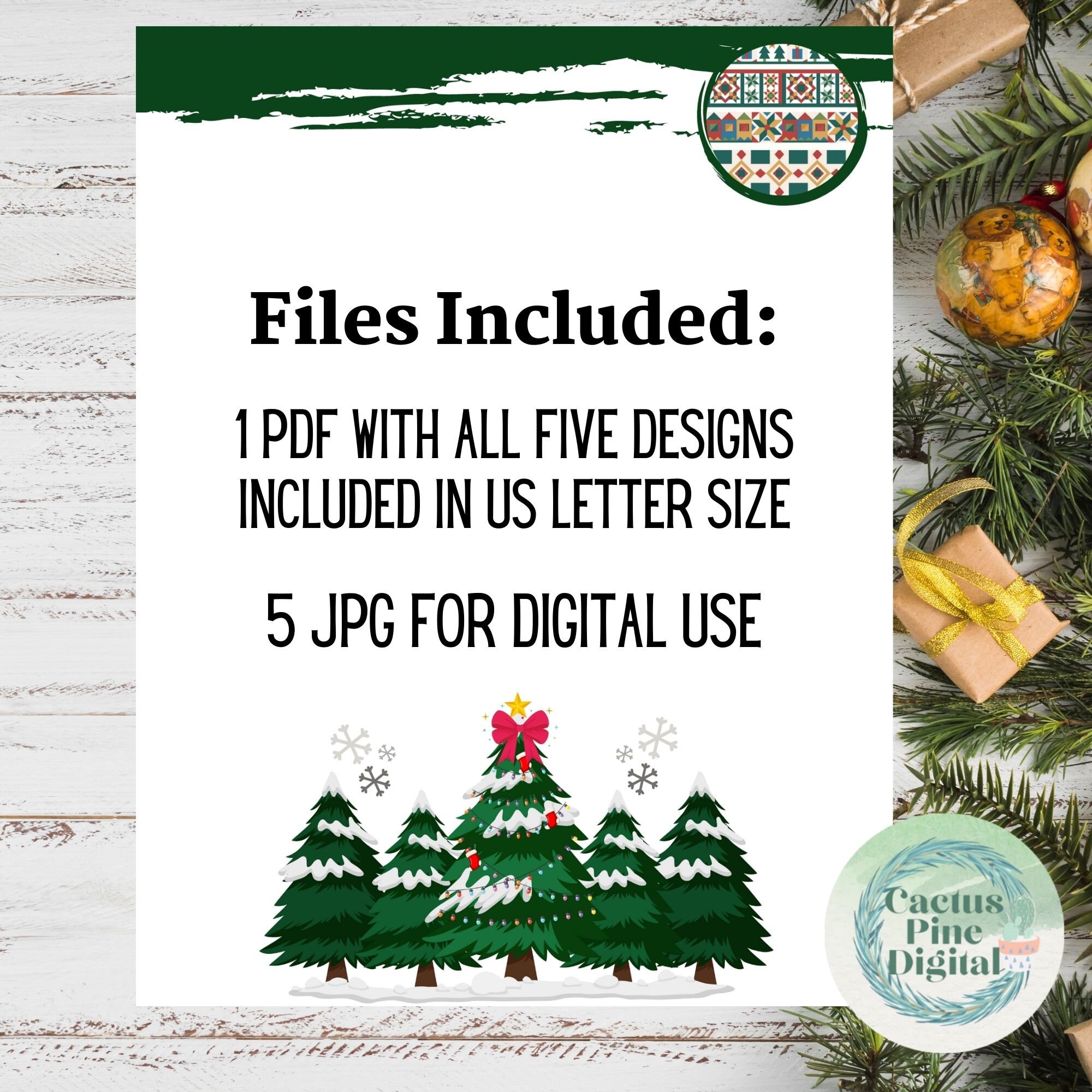 Pine Tree Printable Christmas Stationery Set Letter Paper Letterheads 5 ...
