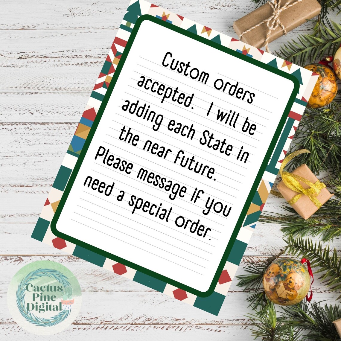 Pine Tree Printable Christmas Stationery Set Letter Paper Letterheads 5 ...