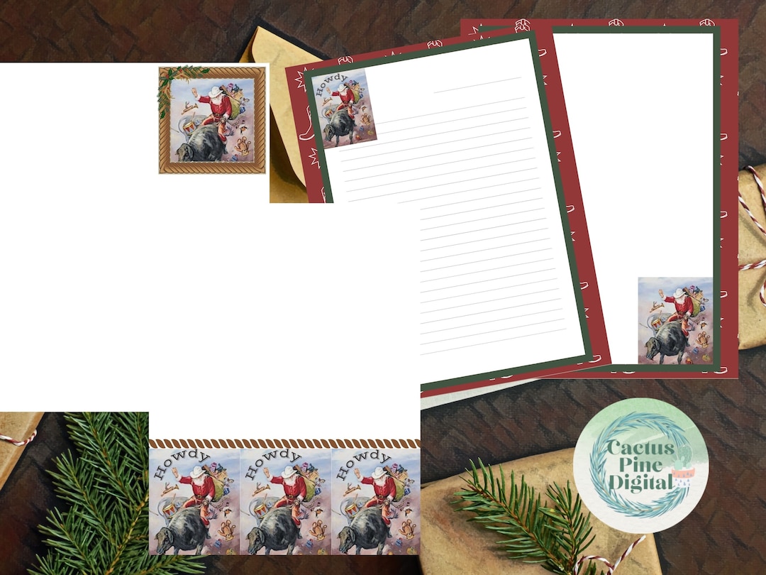 Christmas Rodeo Howdy Santa Claus Bucking Bronco Printable Stationery ...