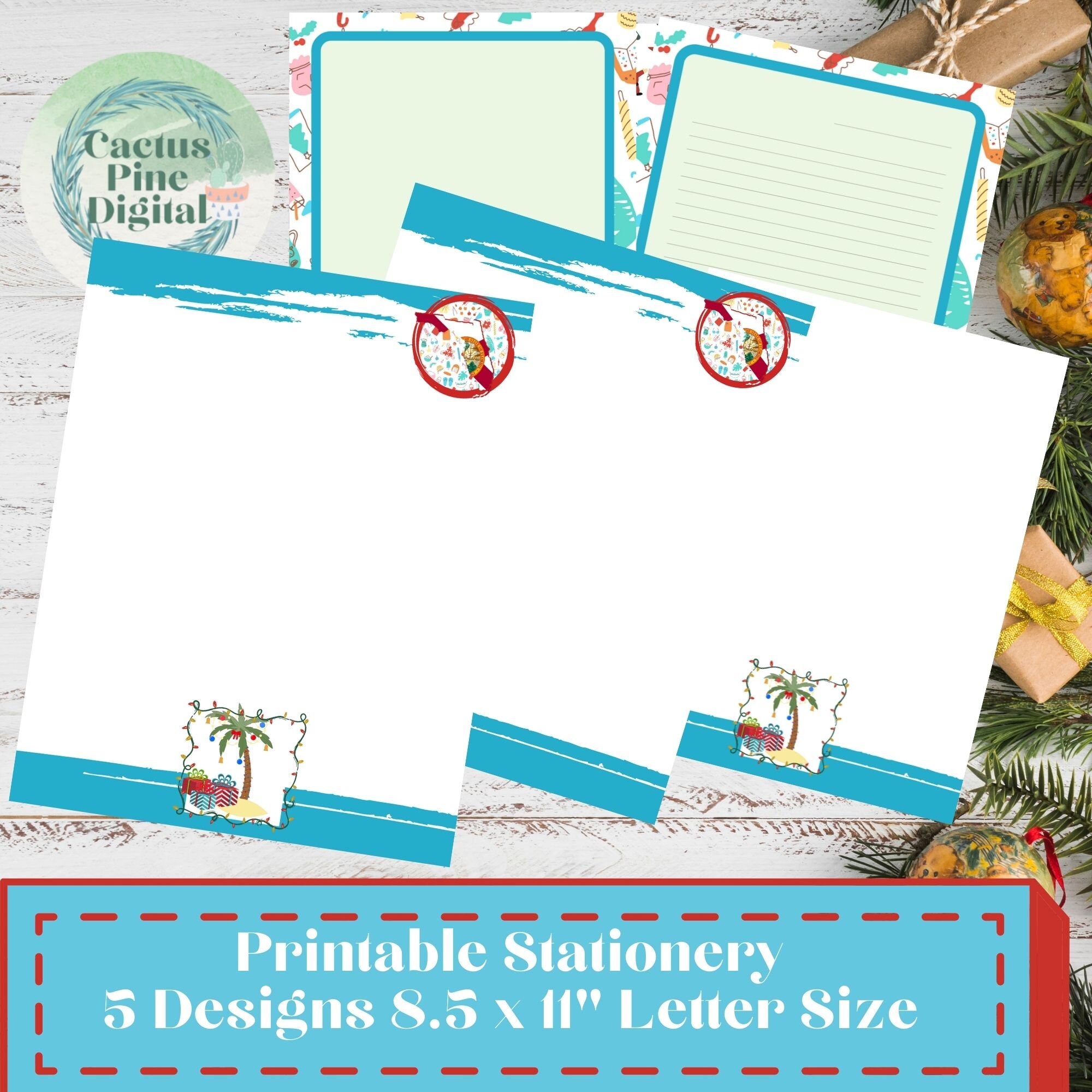 Florida State Palm Tree Printable Christmas Stationery Set Letter Paper ...