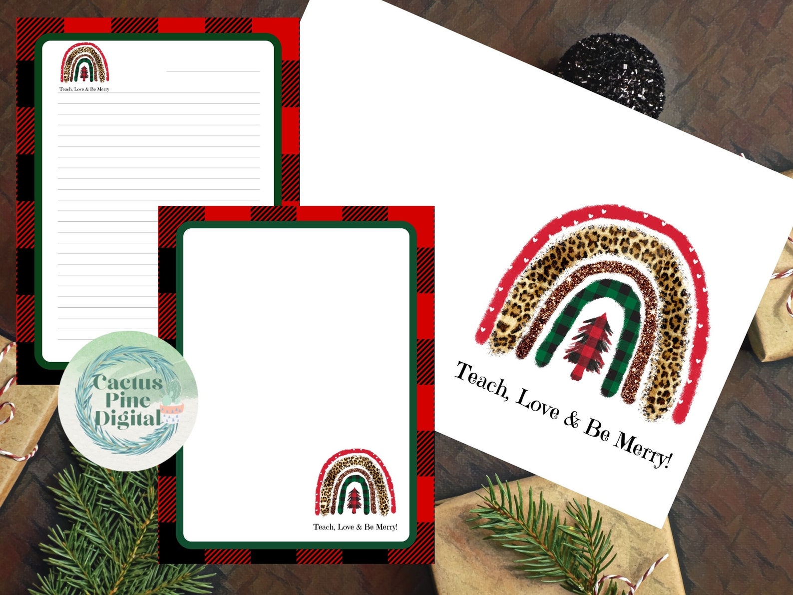 Teach Love & Be Merry Rainbow Printable Christmas Card 5" X 7 ...