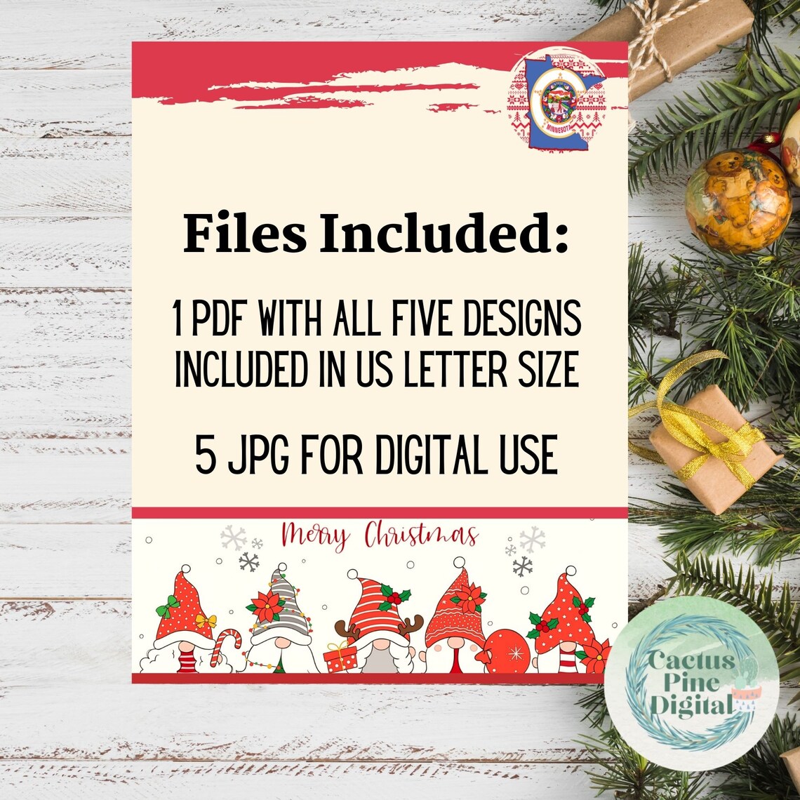 Minnesota State Gnomes Printable Christmas Stationery Set Letter Paper ...