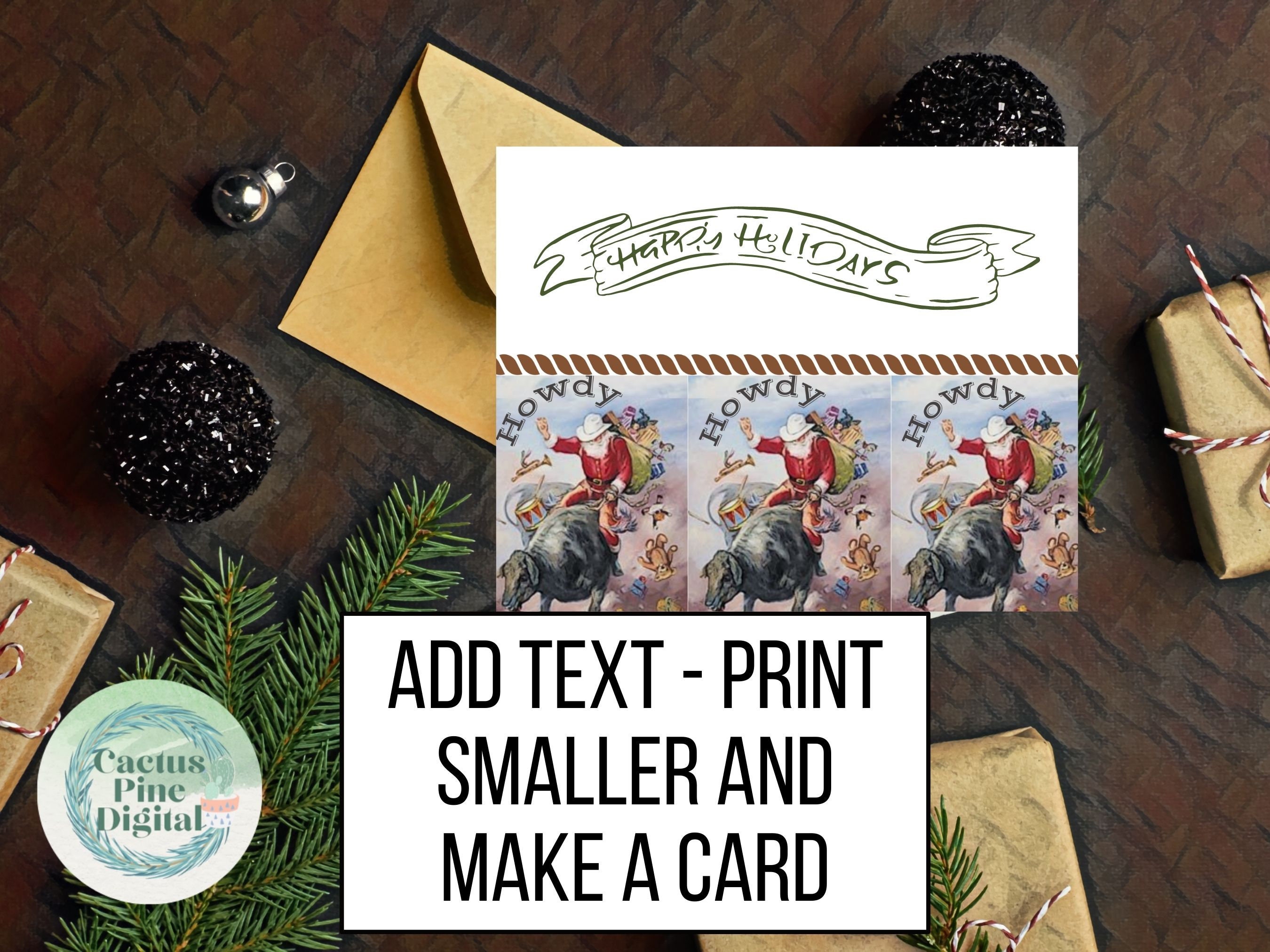 Christmas Rodeo Howdy Santa Claus Bucking Bronco Printable Stationery ...