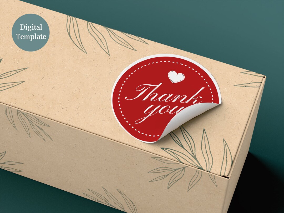 Scarlet Red Thank You Packaging Sticker Custom Template, Rounded Label ...