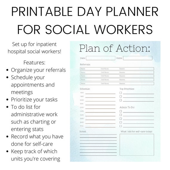 PRINTABLE Day Planner for SOCIAL WORKERS Day planner / bullet | Etsy