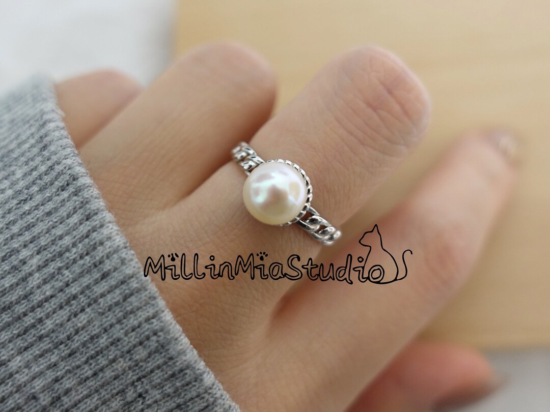 Pearl Braid Hollowed Pattern Ring/freshwater Pearl Stackable Ring/pearl ...